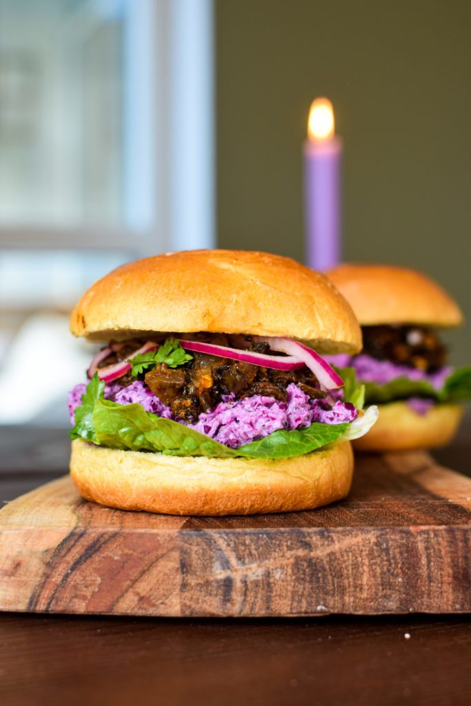 Vegetarburger med pulled portobello - Svampe burger